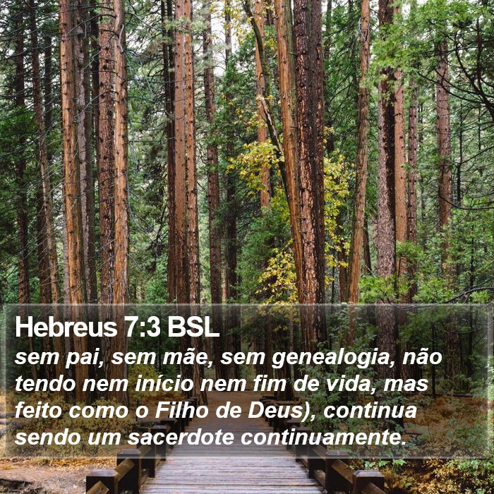 Hebreus 7:3 BSL - sem pai, sem mãe, sem genealogia, não tendo nem