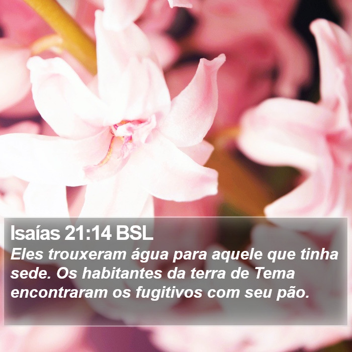 Isaías 21:14 BSL - Eles trouxeram água para aquele que tinha sede.